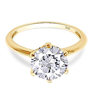 SAVEARTH DIAMONDS Solitaire Style, 1.75 Carat 8.5MM Round Cut Lab Created Moissanite Diamond Engagement Wedding Promise Ring In 14K Yellow Gold Over Sterling Silver1 1/2 Cttw-5.5