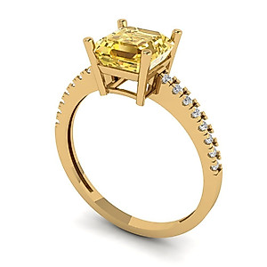 Clara Pucci 1.76 ct Asscher Cut Solitaire W/Accent Natural Yellow Citrine Bridal Wedding Statement ring 18K Yellow Gold Size 7.5