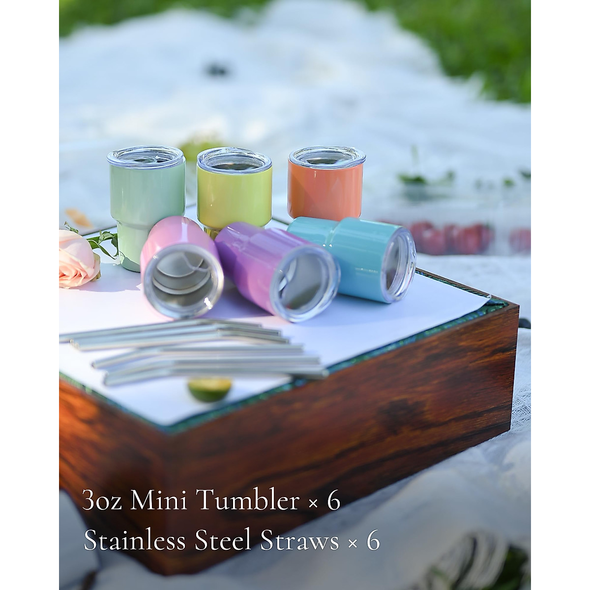 UIRZOTN 3oz Mini Tumbler Shot Glass with Straw and Lid, 6 Pack Stainless Steel Sublimation Shot Glasses for Wedding Party Whiskey Cocktail Bar with Straw and Lid