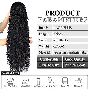 LACE PLUS 32 Inch Long Curly Ponytail Hair Extension Curly Heat Resistant Synthetic Instant Clip Drawstring Ponytail Clip in Ponytail Hair Extensions Curly For Black Women (#1 Black,6.70OZ)