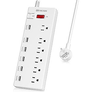 HITRENDS Surge Protector Power Strip 6 Outlets with 6 USB Charging Ports, USB Extension Cord, 1625W/13A Multiplug for Multiple Devices Smartphone Tablet Laptop Computer (6ft, white)
