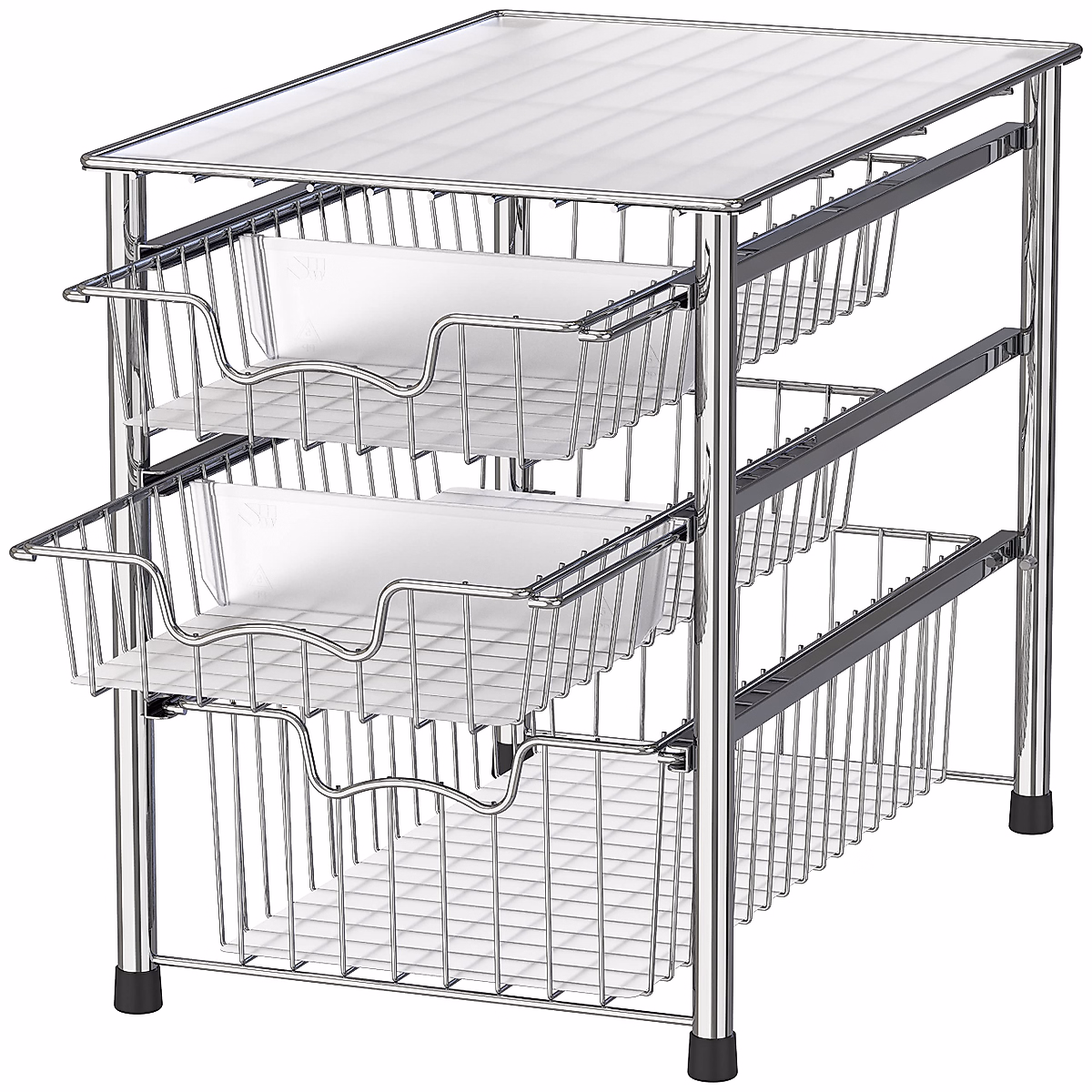 Simple Houseware Stackable 3 Tier Sliding Basket Organizer Drawer, Chrome