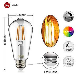 helloify ST64 LED Filament Bulbs, 100W Equivalent, Edison Vintage Dimmable Energy Efficient Lamp for Pendant Wall Light Fixtures Office Bedroom Bathroom, E26 Base, Warm White 2700K, 4PCS