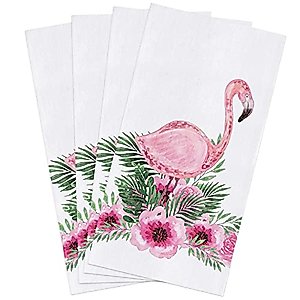 Super Soft and Absorbent Dish Towels 4 Pack, 28”x18”,Flamingo with Tropical Garden Hibiscus Flower Plant Highly Absorbent Microfiber Bar & Tea Towels for Home, Kitchen