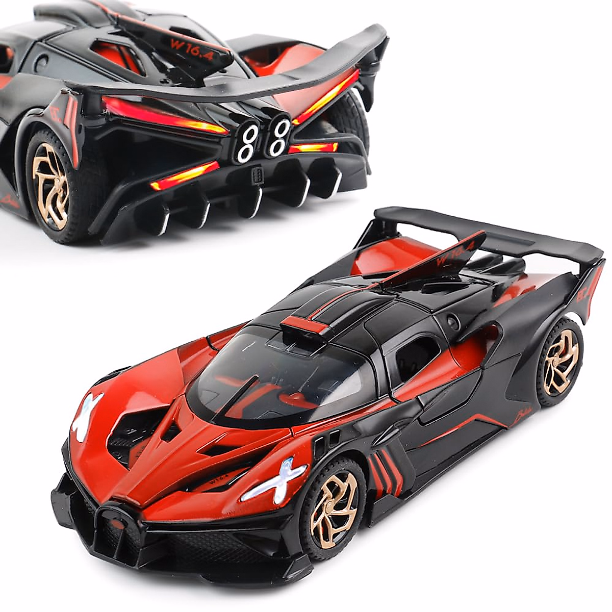 Diecast Toy Car Bugatti Bolide Sports Car Model,Zinc Alloy Simulation Casting Pull Back Vehicles,1:32 Scale Mini Electronic Supercar Toys with Lights and Music for Toddlers Kids Children Gift