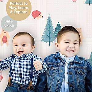 JumpOff Jo - Large Waterproof Foam Padded Play Mat for Infants, Babies, & Toddlers - Play & Tummy Time, Foldable Activity Mat, 70 in. x 59 in. - Woodland, Pack of 1 Rainbow