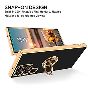 BENTOBEN Compatible with Samsung S23 Ultra Case with 360° Ring Holder, Shockproof Slim Kickstand Magnetic Support Car Mount Women Men Protective Phone Case for Samsung Galaxy S23 Ultra, Black/Gold
