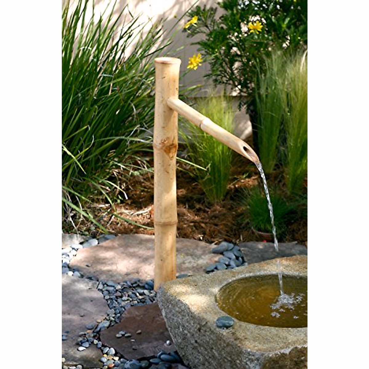 Bamboo Accents 36” Tall Outdoor Water Fountain with Pump, Easy Install in Pond or Garden, Handmade Smooth Natural Split-Resistant Bamboo