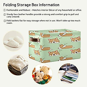 Animal Dog Corgi Cute Storage Bins Canvas Fabric Storage Basket Collapsible Storage Cube Box with Handles for Clothes, Book, Toys, Shelf, Gift Baskets, 2PC