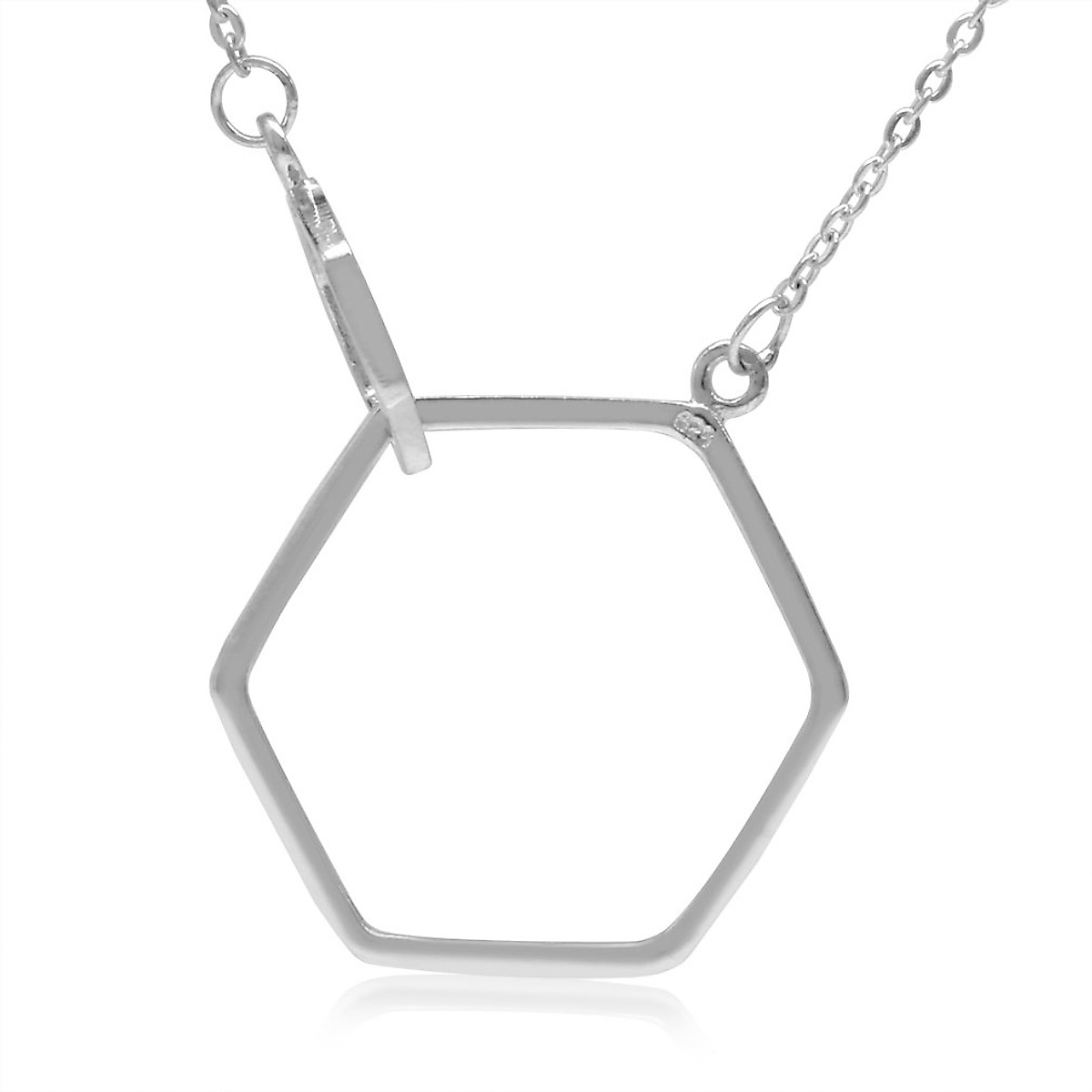 Silvershake 925 Sterling Silver Hexagon Geometric Minimalist Pendant with 16 to 18 Inch Chain Necklace