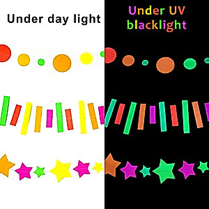 UNIIDECO Glow in The Dark Neon Streamers Garlands Kit, Dance Party Black Light UV Reactive Florescent in Decorations Backdrop, Crepe Paper Roll Circle Dots, Fiesta Graduation Birthday Party Supplies