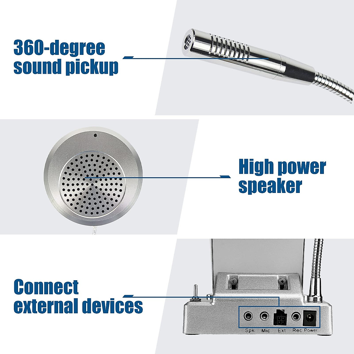 Retekess TW102 Window Intercom,Window Speakers, 8M Cable with Loud Outer Speaker, Connect Wireless Mic,Intercom System for Hotel,School,Medical Center