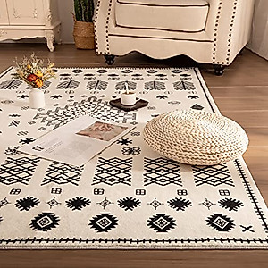 YIHOUSE 6×9 Ft Area Rugs Non-Shedding Washable Rug, Bedroom Living Room Dining Room Office Soft Nonslip Modern Rugs Faux Wool Collection Carpet Indoor/Outdoor Rugs-Black and White Rug