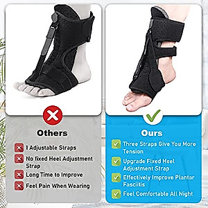 KASCLINO Plantar Fasciitis Night Splint, 3 Adjustable Straps Foot Brace for Ankle Heel Arch Pain Relief Associated for Women Men, Stronger Fixed, Foot-Drop Flat-Foot, Day&Night