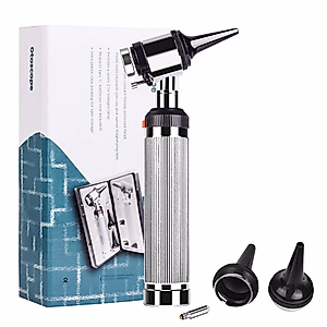 Otoscope Kit- Professional Diagnostic Ear Examination Otoscope Tool with 2 Halogen Lamps, 3 Different Size Ear Speculums for Children, Adults, Doctors, Veterinary, Even Pets