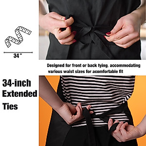 NOBONDO 12 Pack Bib Apron - Unisex Black Apron Bulk with 2 Roomy Pockets Machine Washable for Kitchen Crafting BBQ Drawing