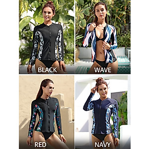 ATTRACO Womens Rash Guard Zip-Front Swimsuit Swim Shirt UV Sun Protection Floral