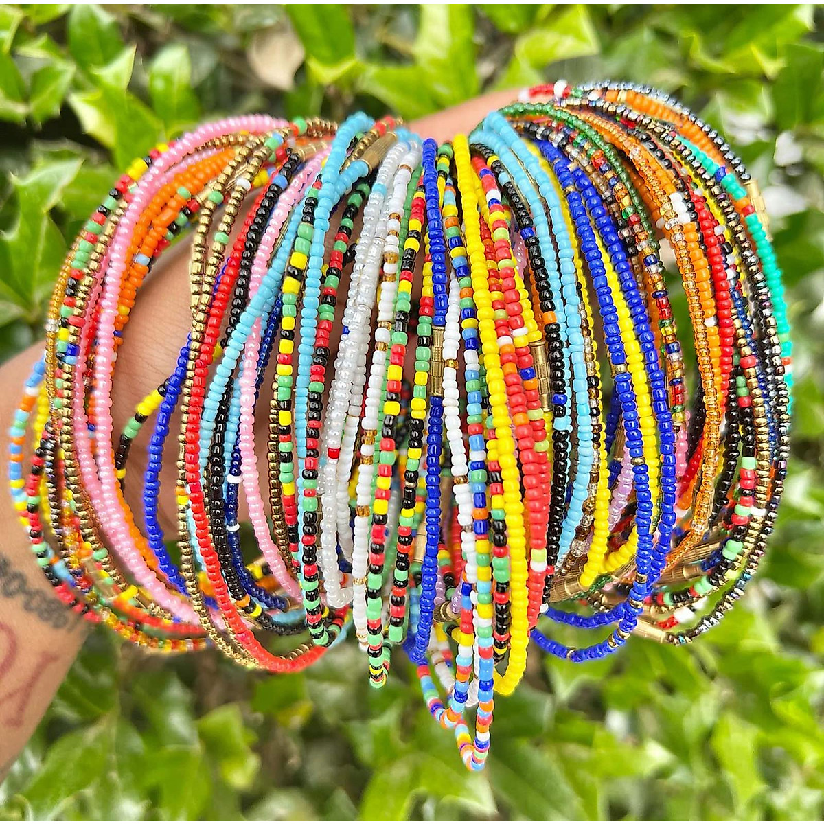 Tuoshei 12 Pieces Summer Jewelry Waist Bead Set Colorful Waist Bead Belly Bead African Waist Bead Body Chain Beaded Belly Chain Bikini Jewelry for Woman Girl (12PCS style7) (style 1)