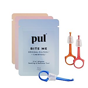 PUL 2-in-1 Aligner Seating Chewie & Removal Tool — Compatible with Invisalign, Removable Braces, Retainers & Trays – Easy-to-Use Remover & Chew, Dental & Oral Care – Pink, Orange, Blue (Pack of 3)