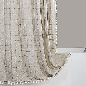 YoKii Boho Farmhouse Shower Curtain in Tan, Wrinkle Free & Ultra Thick Cotton Linen Rustic Cottagecore Aesthetic Cute French Country Bathroom Shower Curtains Set Modern Bohemian Chic, 72x72