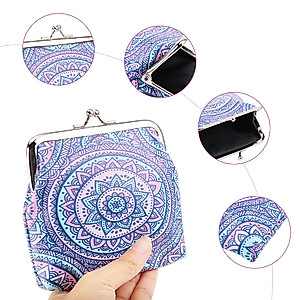 Oyachic 4 Pcs Mandala Coin Purses,PU Leather Change Purse,Vintage Wallets with Clasp Kiss-lock,Cute,Small Clutch Pouch for Woman Girls