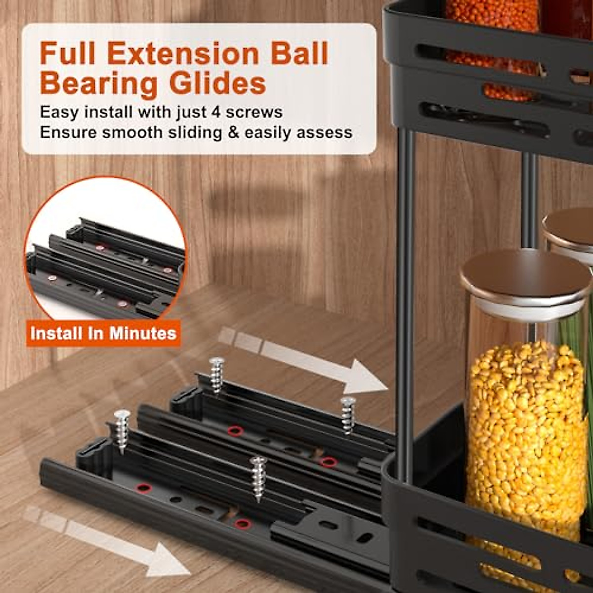 Spice Rack Organizer for Cabinet, 2 Pack Pull Out Spice Rack for Kitchen Inside Cabinets, Vertical Spice Organizer, 2-Tier Spice Cabinet Organizer Slide Out Spice Racks, 4.33''Wx10.43''Dx8.5''H