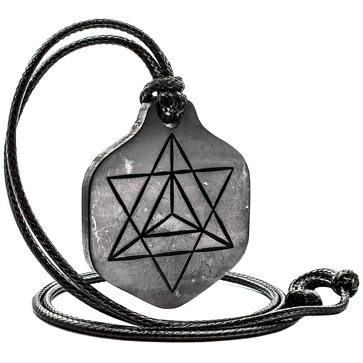 Wallystone Gems Shungite - Men's Jewelry - Merkaba - Sacred Geometry formulas Universe - Shungite Stone Type II - Pendant Necklace