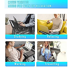 Lap Laptop Desk-Fits Up 17In Foldable Laptop Bed Tray Table with Adjustable Dual Cushion,Wrist Rest & Mouse Pad,Portable Wood Laptop Stand for Sofa Bed,Multifunctional Slot for Tablet & Phone (Black)