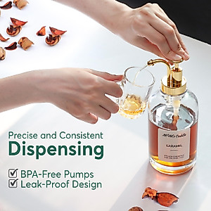 Glass Syrup Dispenser for Coffee Bar - No Leak, 16.9 Oz (500ml), Golden Pump, Easy-to-Use, Coffee Syrup Dispenser with 20 Labels & Silicone Funnel, Premium Quality & Durable – Pack of 2