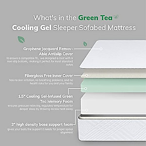 EGOHOME Queen Memory Foam Replacement Mattress Sleeper 4.5-Inch for Convertible Sleeper Sofa and Couch Beds, Cooling Gel Green Tea Mattress in a Box, 72”×58”×4.5”, Sofa Not Included