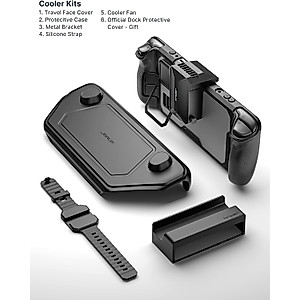 JSAUX ModCase Compatible with Steam Deck/Steam Deck OLED, PC0104 Modular Valve Steam Deck Case Include Protective Case, Face Cover, Cooling Fan, Metal Bracket and Strap - Cooler Set
