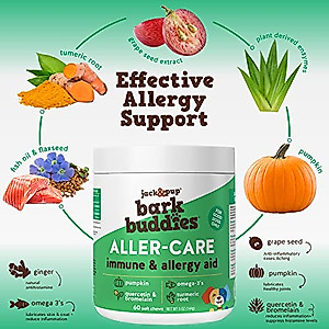 Jack&Pup Dog Allergy Chews - Bark Buddies Aller-Care Soft Chew Bites Itch Relief for Dogs & Allergy Support for Dogs - Dog Immune Supplement, Dog Skin Allergies Treatment and Anti Itch for Dogs 60ct