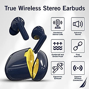 Nautica T200 True Wireless Stereo Earbuds Bluetooth v5.1 TWS in-Ear Earphones with Built-in Mic, Wireless Bluetooth Earbuds with Charging Case Intelligent Touch control, Ergonomic design & Sweat-Proof