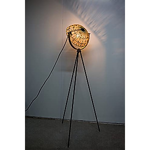 Osasy Rattan Bamboo Floor Lamp for Living Room,Bedroom,Farmhouse,Boho Standing Lamp,Wicker Hand-Worked Bamboo Lamp Shade,Black Industrial Modern Floor Light Adjustable Rustic Tall Lamp