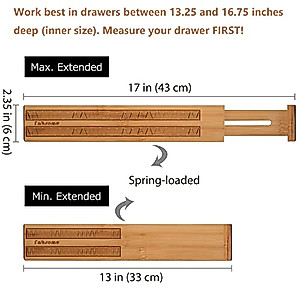 Fabsome Drawer Divider 4 Pack, Adjustable Bamboo Drawer Organizers for Clothing, Wooden Dresser Drawer Organizer Separator for Clothes, Kitchen, Office, 13.25-16.75 in