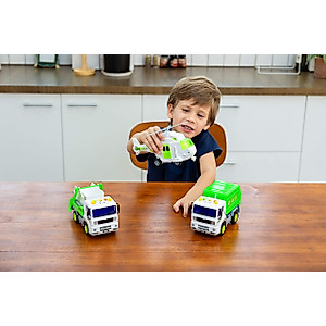 JOYIN 3 in 1 Friction Powered City Waste Management Vehicle Car Truck Toy Set Including Helicopter, Garbage Truck, and Waste Collection Truck, with Lights and Sounds/Sirens