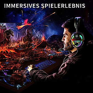 Tatybo 7.1 Surround Sound Gaming Headset for PC PS4 PS5 Switch, PC Headset with Noise Cancelling Mic, USB & 3.5mm Jack Gaming Headphones