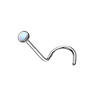 Pierced Owl 20GA G23 Implant Grade Titanium Bezel Set Synthetic Opal Nose Screw (White, 2mm Opal)