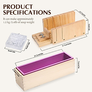 Soap Making Kit 42oz Loaf Silicone Mold Multi-Function Adjustable Wood Soaps Cutting Box with Stainless Steel Wavy & Straight Cutter