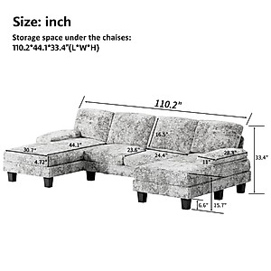 Flamaker Convertible Sectional Sofa Couch, Modern Fabric U-Shaped Living Room Furniture Set, 4-Seat Sectional Sleeper Sofa with Double Chaise & Memory Foam (Grey)