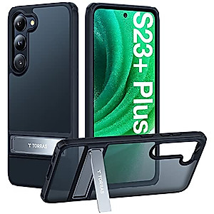 TORRAS MarsClimber for Samsung Galaxy S23 Plus Case, [3-Way Stand][MIL-STD Protection] Protective Translucent Matte Hard Back & Soft Silicone Edge Phone Case for Samsung S23 Plus Case 5G, Black