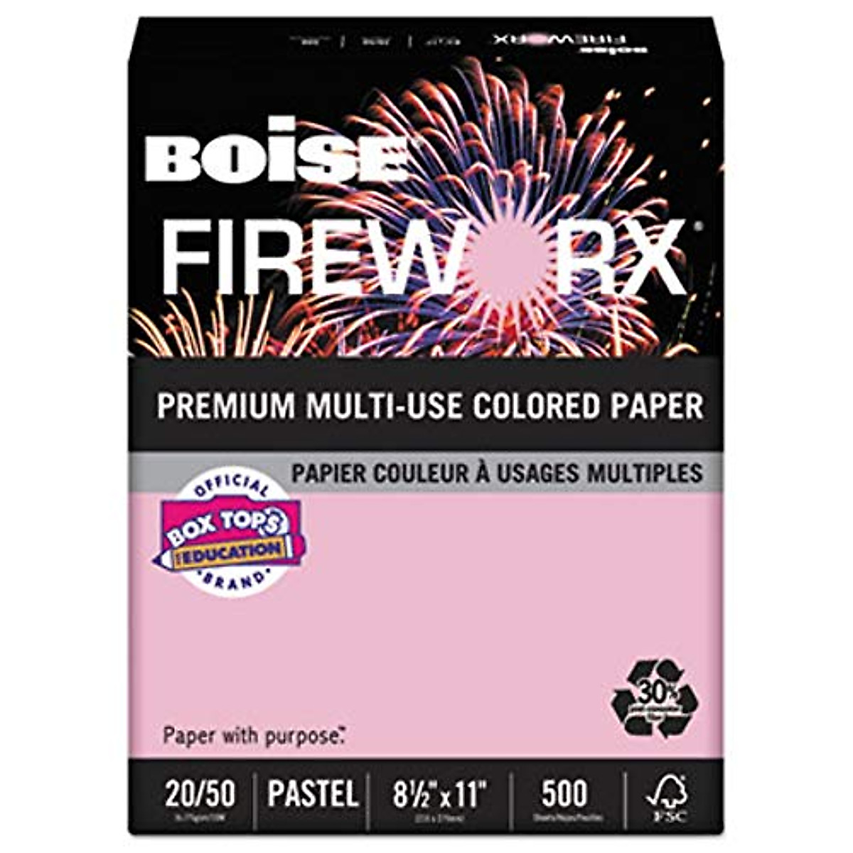 boise FIREWORX Colored Paper, 20lb, 8-1/2 x 11, Powder Pink, 500 Sheets/Ream