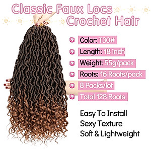 Karida Faux Locs Crochet Hair 18 Inch, 8 Packs Pre Looped Goddess Locs Crochet Hair, Wavy Crochet Faux Locs With Curly Ends, Boho Faux Locs Crochet Hair For Black Women (18 inch, T30#)