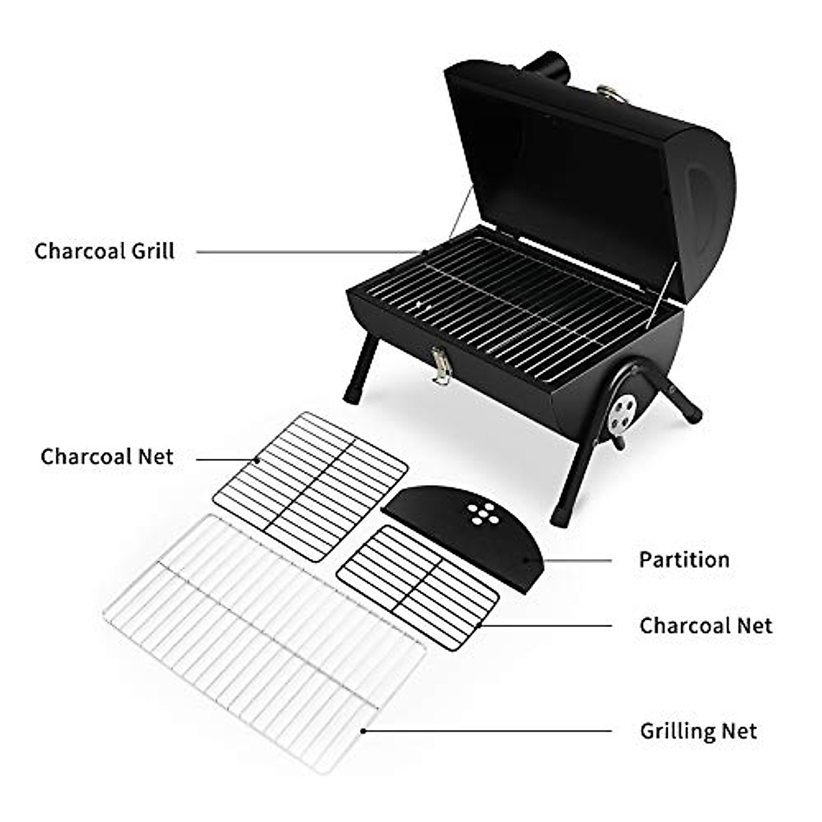 JJ JUJIN Portable Charcoal Grill Mini BBQ Grill for Outdoor Cooking, Camping and Picnic Black