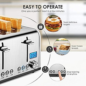 REDMOND 4 Slice Toaster, Countdown Stainless Steel Toaster with Bagel, Defrost, Cancel Function, Extra Wide Slots, 6 Bread Shade Settings, 1650W, ST030