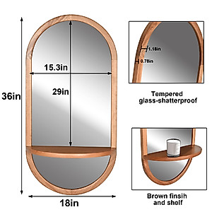 Tanmicoshomy Oval Bathroom Mirror with Removable Shelf, Wood Framed18x36 Inch Mirror for Bedroom Living Room or Entryway