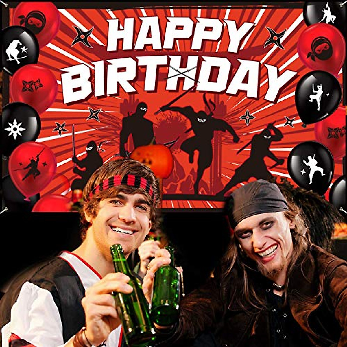 Ninja Themed Birthday Party Supplies Ninja Party Favors Decorations Warrior Birthday Banner Ninja Birthday Backdrop for Boys Happy Birthday Wall Hanging 70.8 x 43.3 Inch