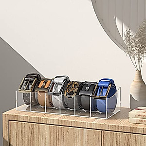 KDSKSC Belt Organizer, Acrylic Belt Storage Holder for The Closet and Drawer, 6 Compartments Belt Container Clear Display Case for Tie and Bow Tie