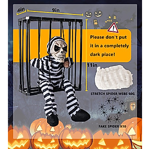 CRILEAL Skeleton Animated Halloween Decorations, Screaming Halloween Decor with Motion Activated & Light Sensor, Spooky Prisoner Cage with Spider Web Haunted House Decorations, Ghost with Hat
