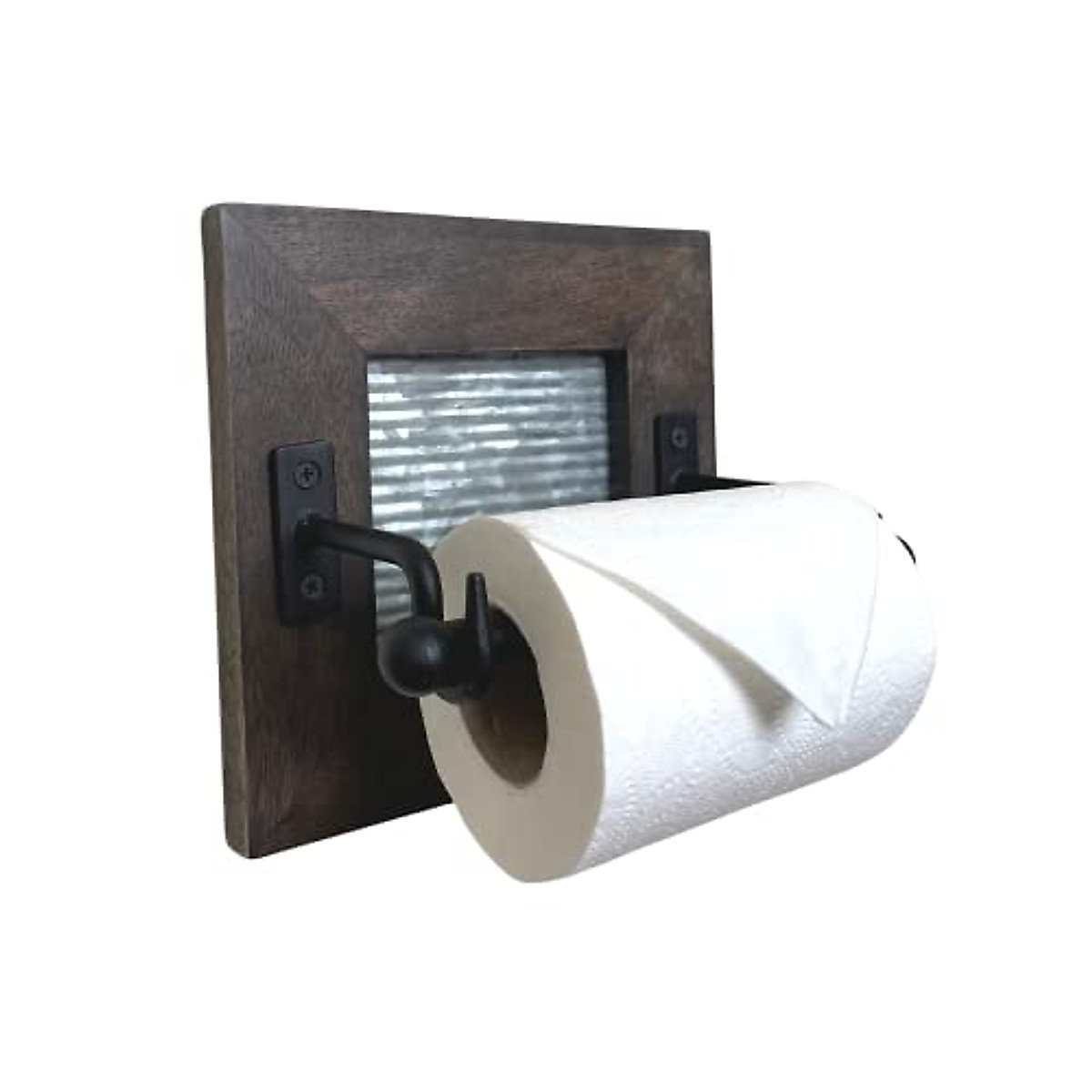 Kotinara Farmhouse Toilet Paper Holder - Hard Wood with Galvanized Metal and Black Hardware - Modern Rustic Toilet Roll Holder - Country Inspired Farmhouse Bathroom Decor Accessories